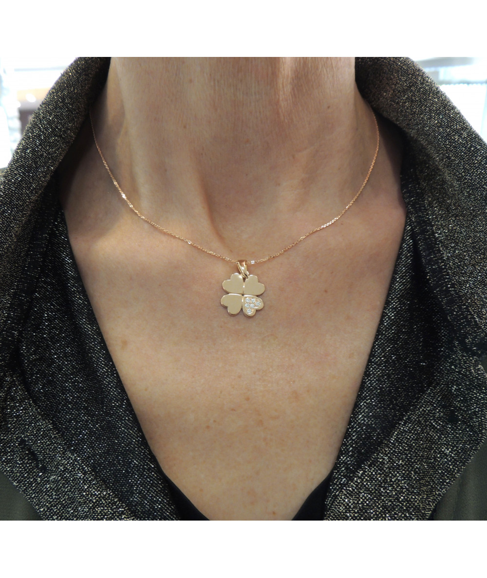 Trèfle à un coeur en Diamant et Or 750/°°° - Joly-Pottuz Bijoutier à Megève